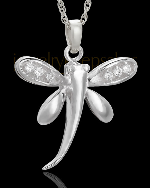 sterling silver jeweled dragonfly urn cremain pendant