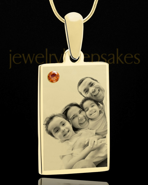 NOVEMBER RECTANGLE GOLD PLATED BIRTHSTONE PHOTO PENDANT