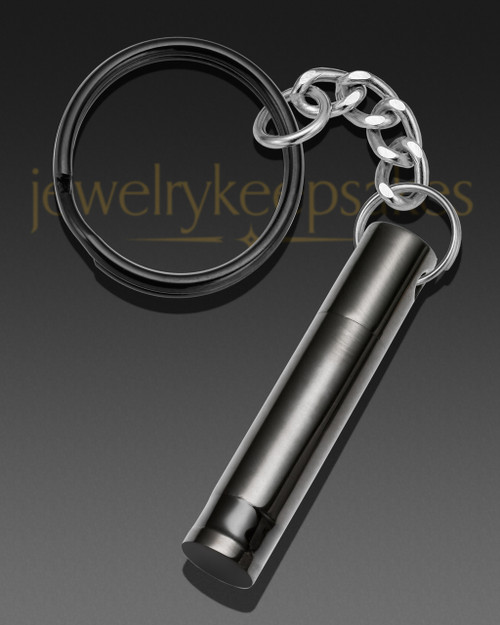 Black Cylinder Keychain For Ashes Holder With Engraving