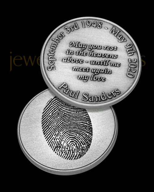Solid Silver Satin Finish Thumbprint Memorial Coin, Memorial Thumbprint ...