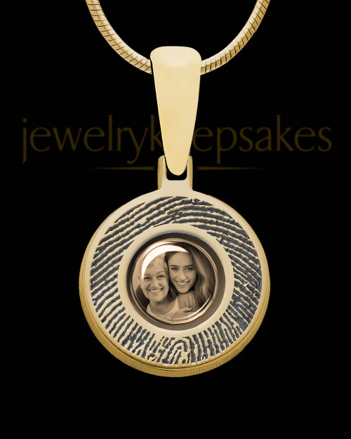 14K Gold Photo Round Thumbprint Pendant, Fingerprint Jewelry