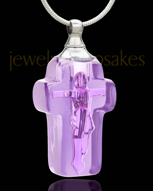 Lavender Faithful Cross locket jewelry for custom made cross cremation ...