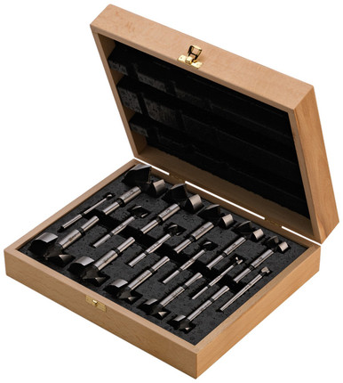 Fisch 16 Piece Wave Cutter Forstner Bit Set in Wooden Box, Cylindrical ...