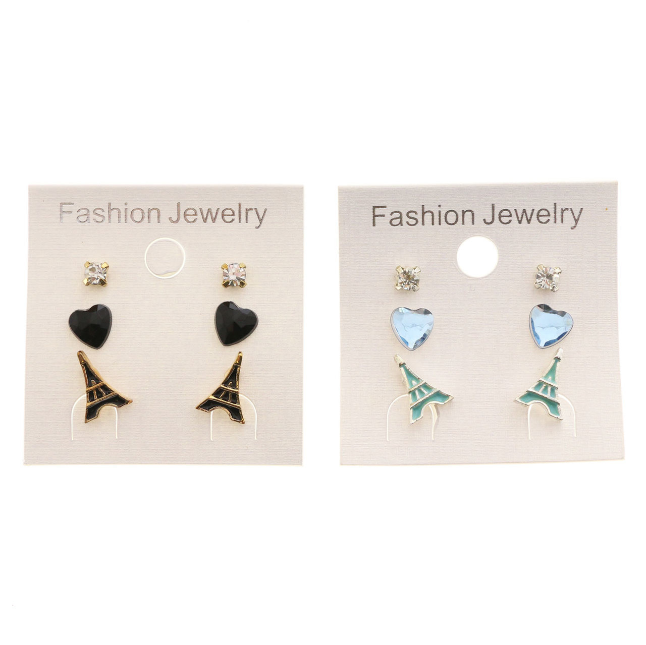 Heart Eiffel Tower Trio-Earring Set With Crystal Accents Multi-Color ...