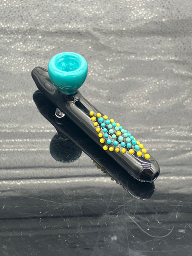 Turtletime glass Ceremonial pipe teal/ yellow - Many Clouds Smoke Shop