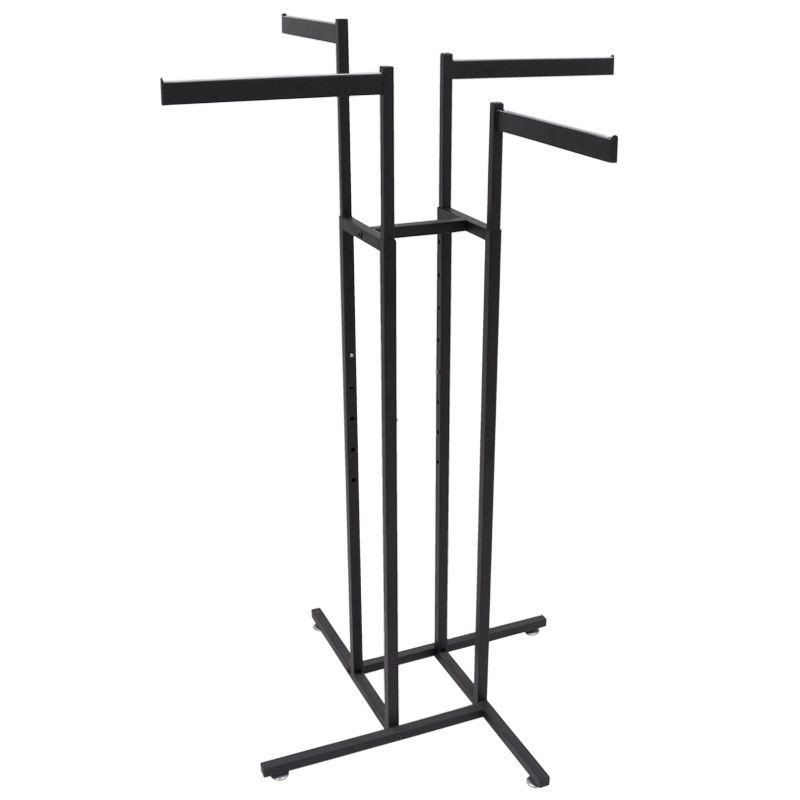 4 Way Garment Rack With (4) 16 L Straight Display Arms | Texture Black
