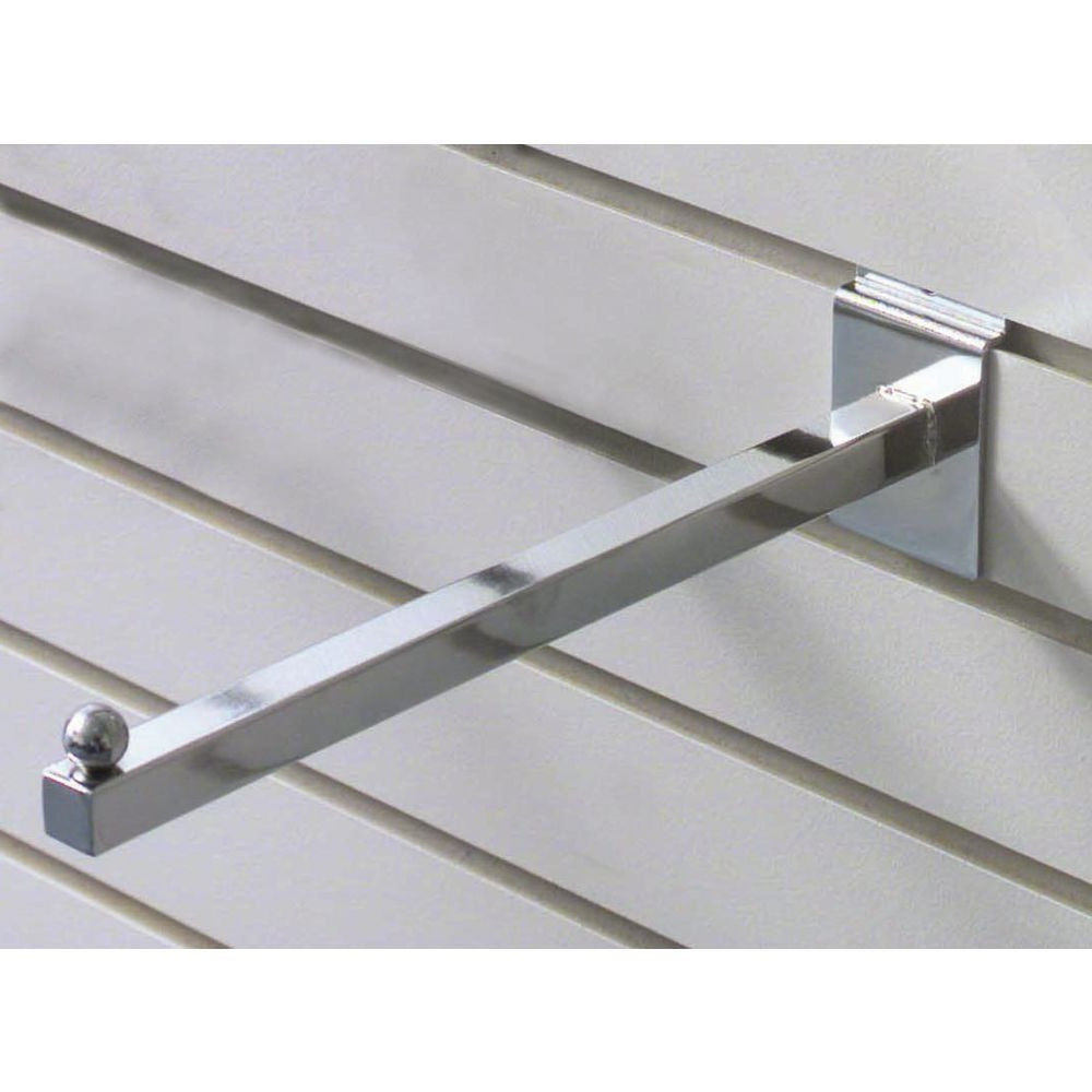 12" Long Square Tubbing Display Arm For Slatwall | Chrome