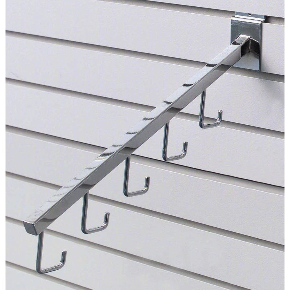Slanted Display Arm w/ 5J Retaining Hook’s For Slatwall | Chrome