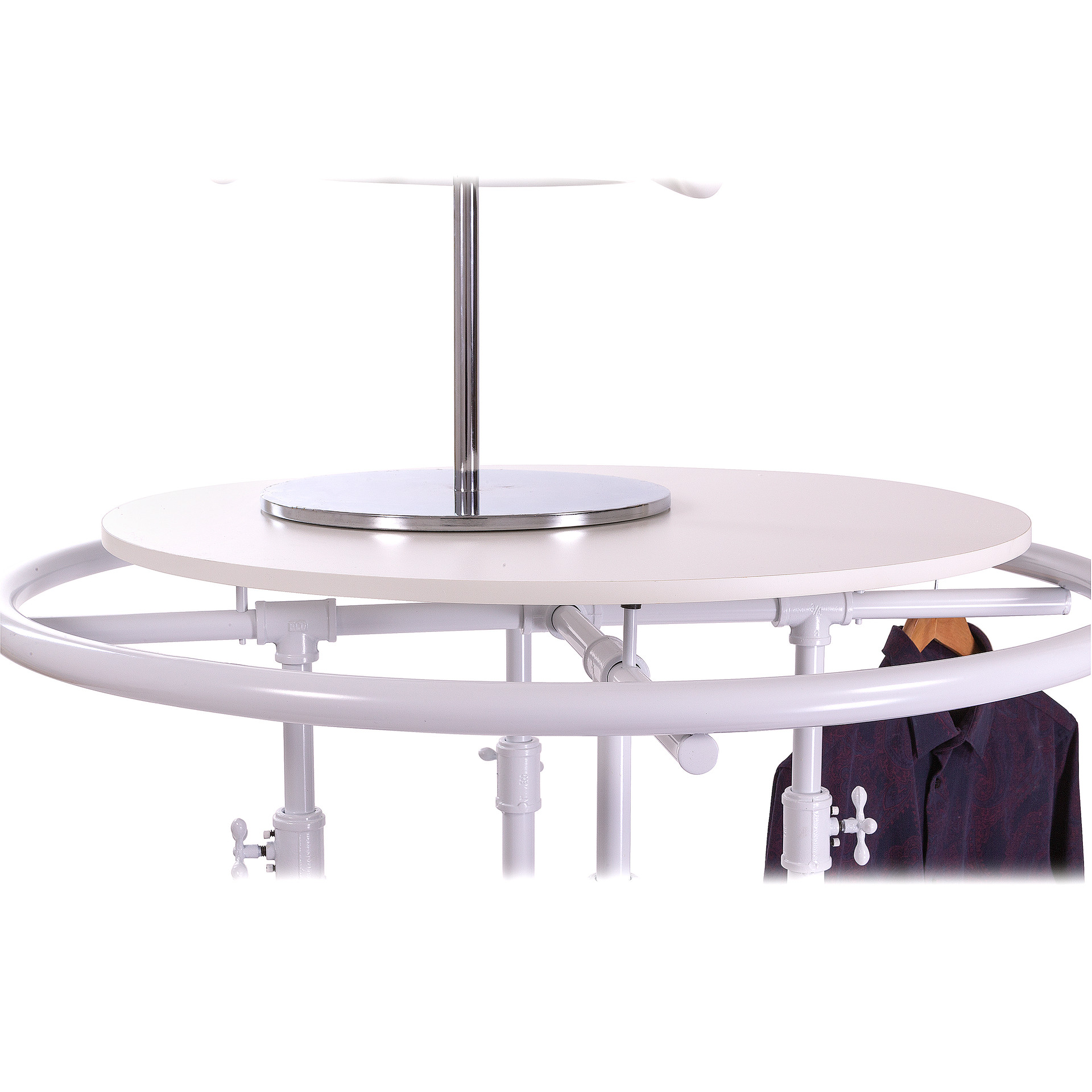 White Wood Topper For Round Clothing Rack | Product Display Solutions