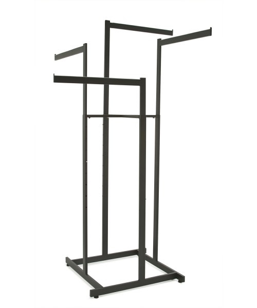 4 Way Garment Rack With (4) 16 L Straight Display Arms | Texture Black