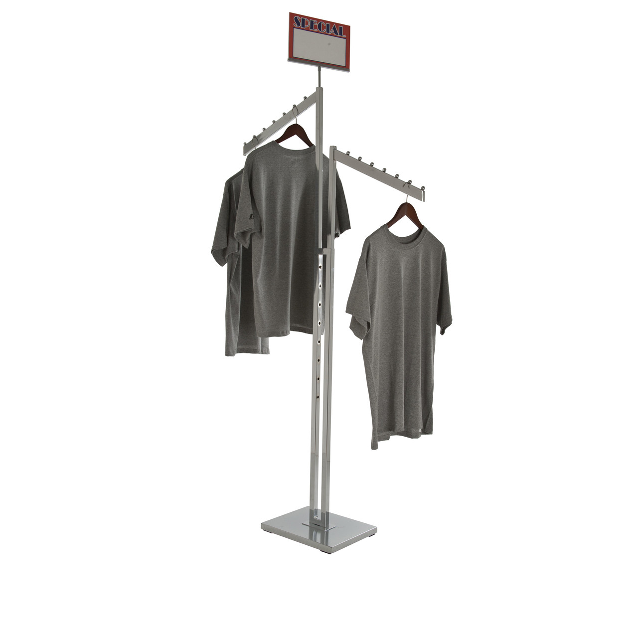 Two Sided Clothing Rack with TWO Waterfall Display Arms | CHROME