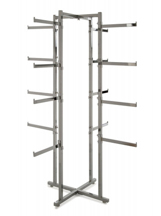 4 Way Retail Clothing Rack With (4) 18" Waterfall Display Arms | CHROME