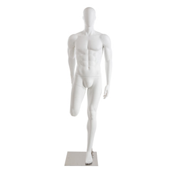 Fit Male Mannequin in Stretching Pose | Oval Face | White