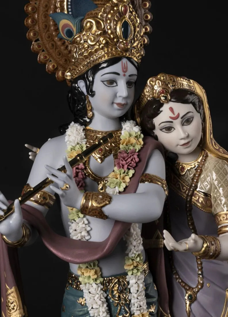 Divine Lladro Radha Krishna Sculpture - Handcrafted Porcelain Art