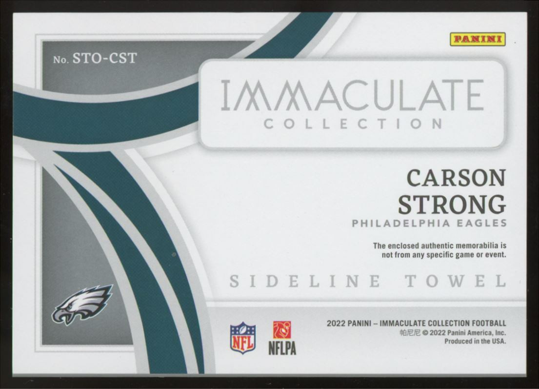 2022 Immaculate Carson Strong Sideline Towel Patch RC /15