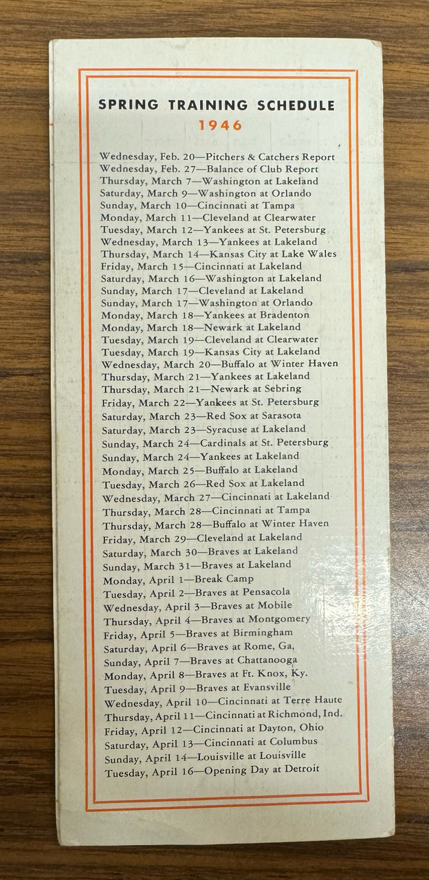 1946 Detroit Tigers Spring Training Player Roster - Legends Fan Shop