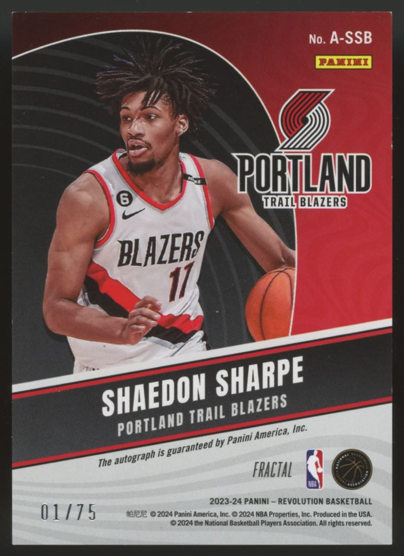 2023-24 Revolution Shaedon Sharpe Auto Fractal /75 #A-SSB - Legends Fan ...
