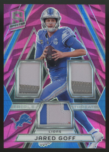 2024 Spectra Jared Goff Triple Threats Triple Patch Pink /15 #TT-JGF ...