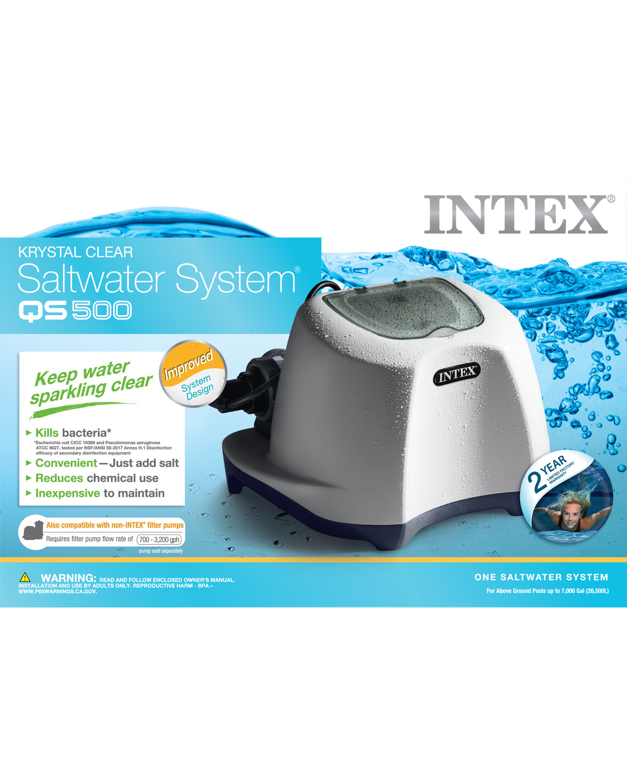 INTEX QS500 Krystal Clear Saltwater Pool Chlorine System - 7,000 Gal