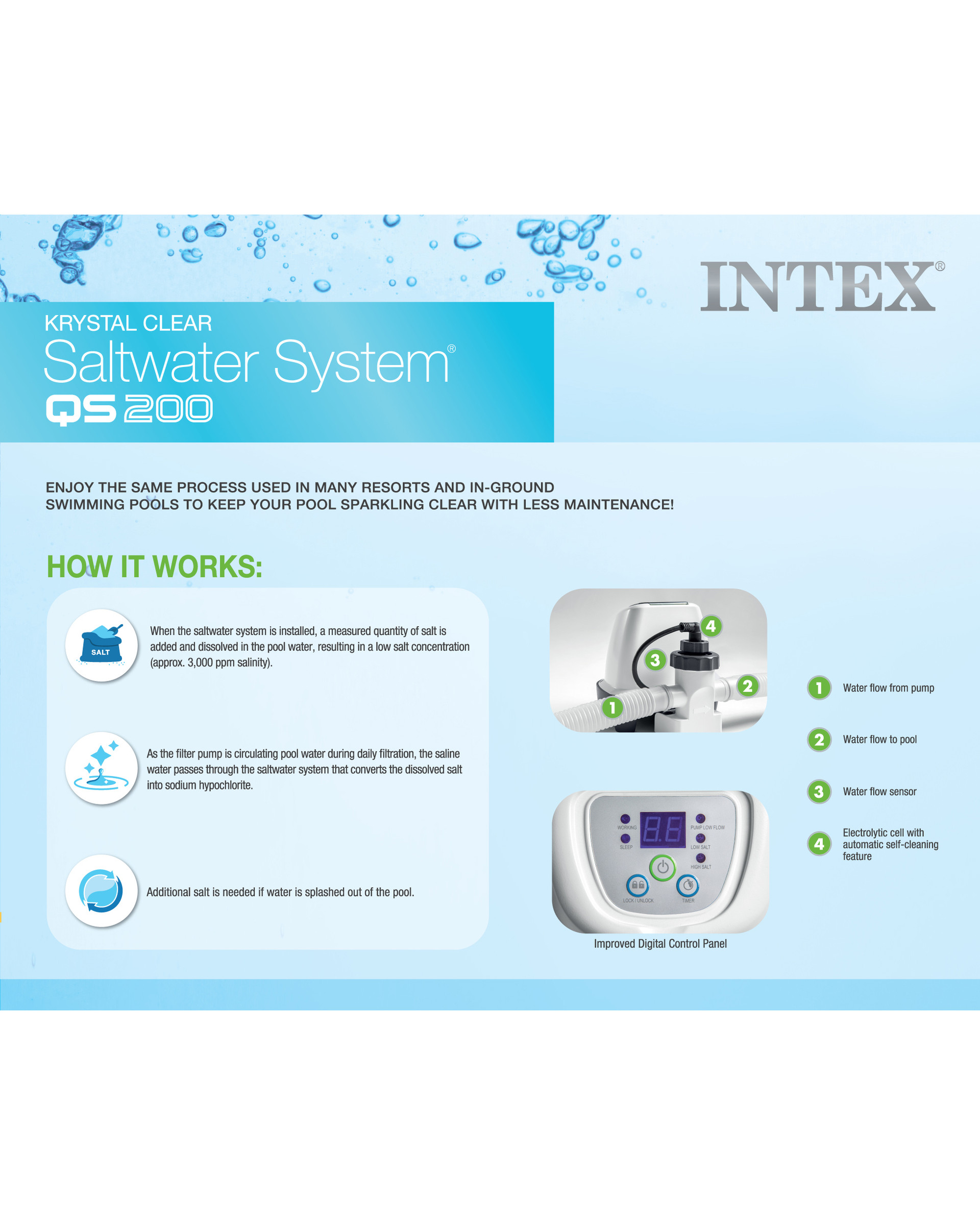 INTEX QS200 Krystal Clear Saltwater Pool Chlorine System - 2,200 Gal