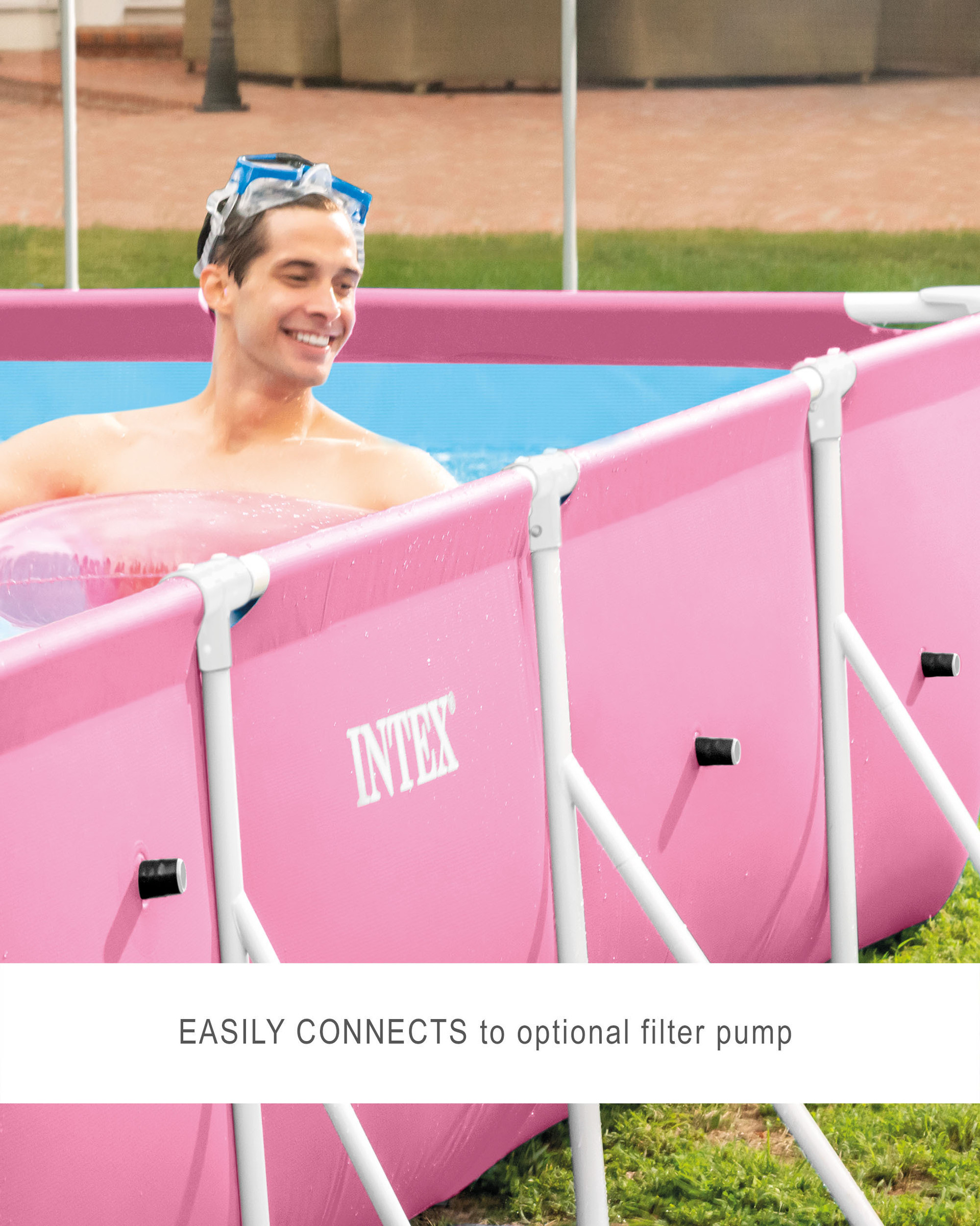 INTEX Pink Rectangular Frame Above Ground Pool - 2.2M x 1.5M x 0.6M