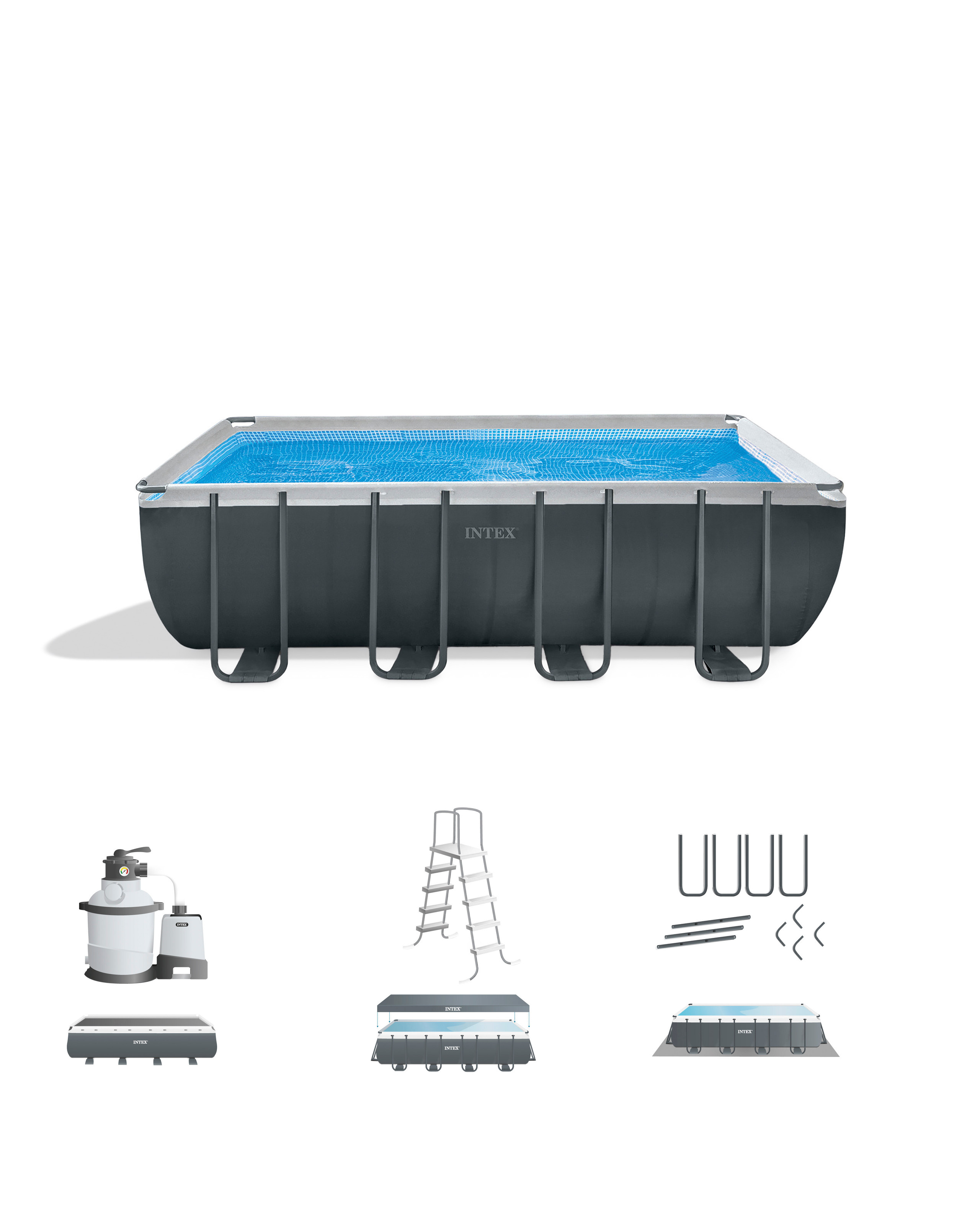 INTEX Rectangular Ultra XTR® Frame Above Ground Pool w/ Sand Filter ...