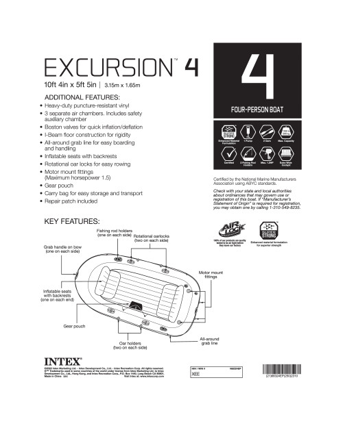 INTEX Excursion™ 4 Inflatable Boat Set - 4 Person