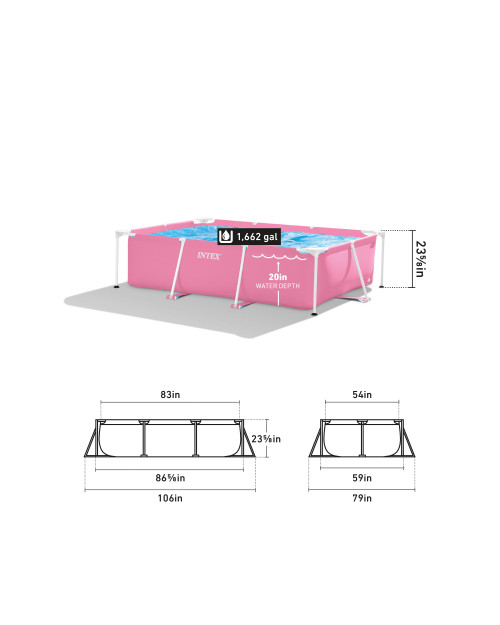 INTEX Pink Rectangular Frame Above Ground Pool - 2.2M x 1.5M x 0.6M