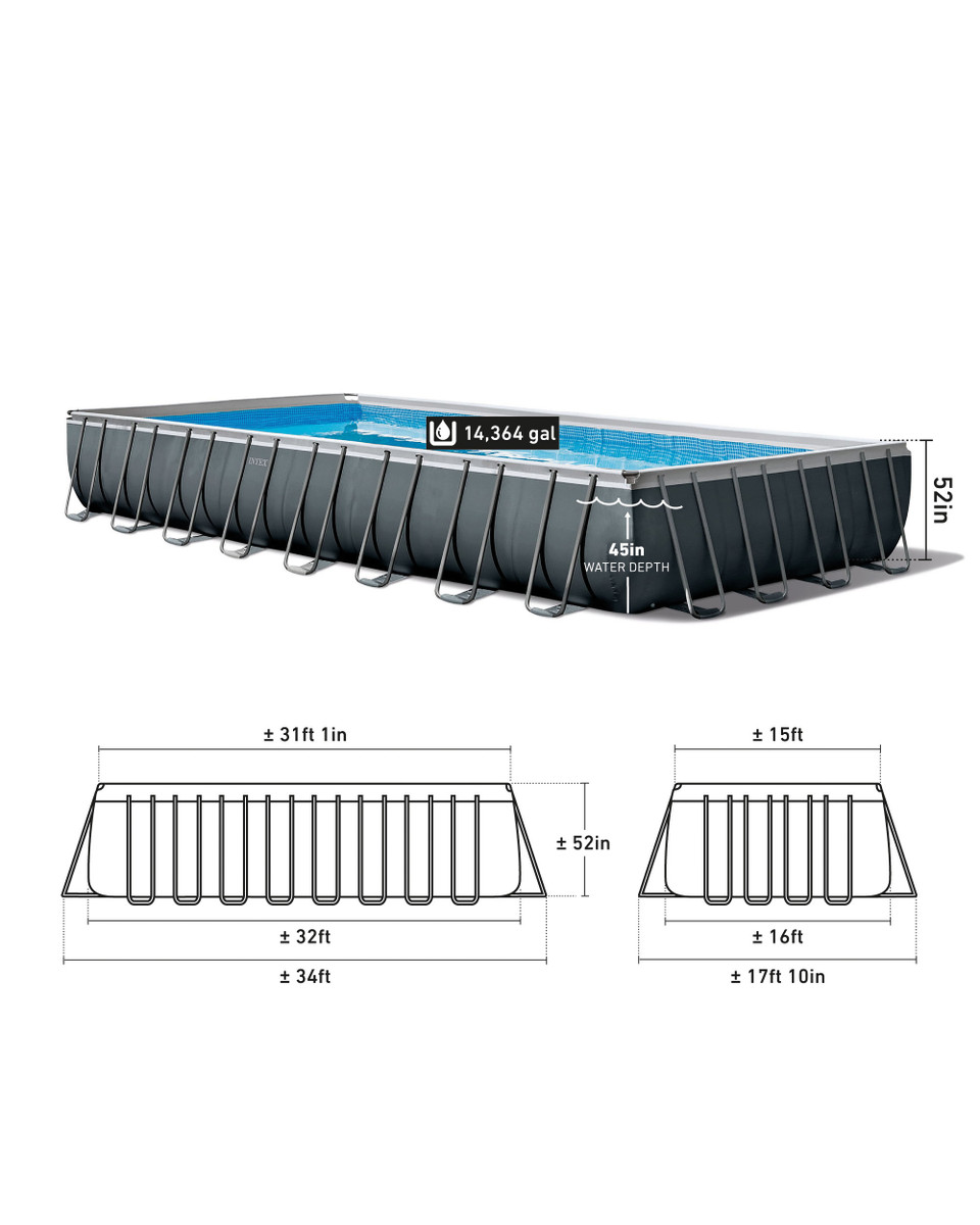 INTEX Rectangular Ultra XTR® Frame Above Ground Pool w/ Sand Filter ...