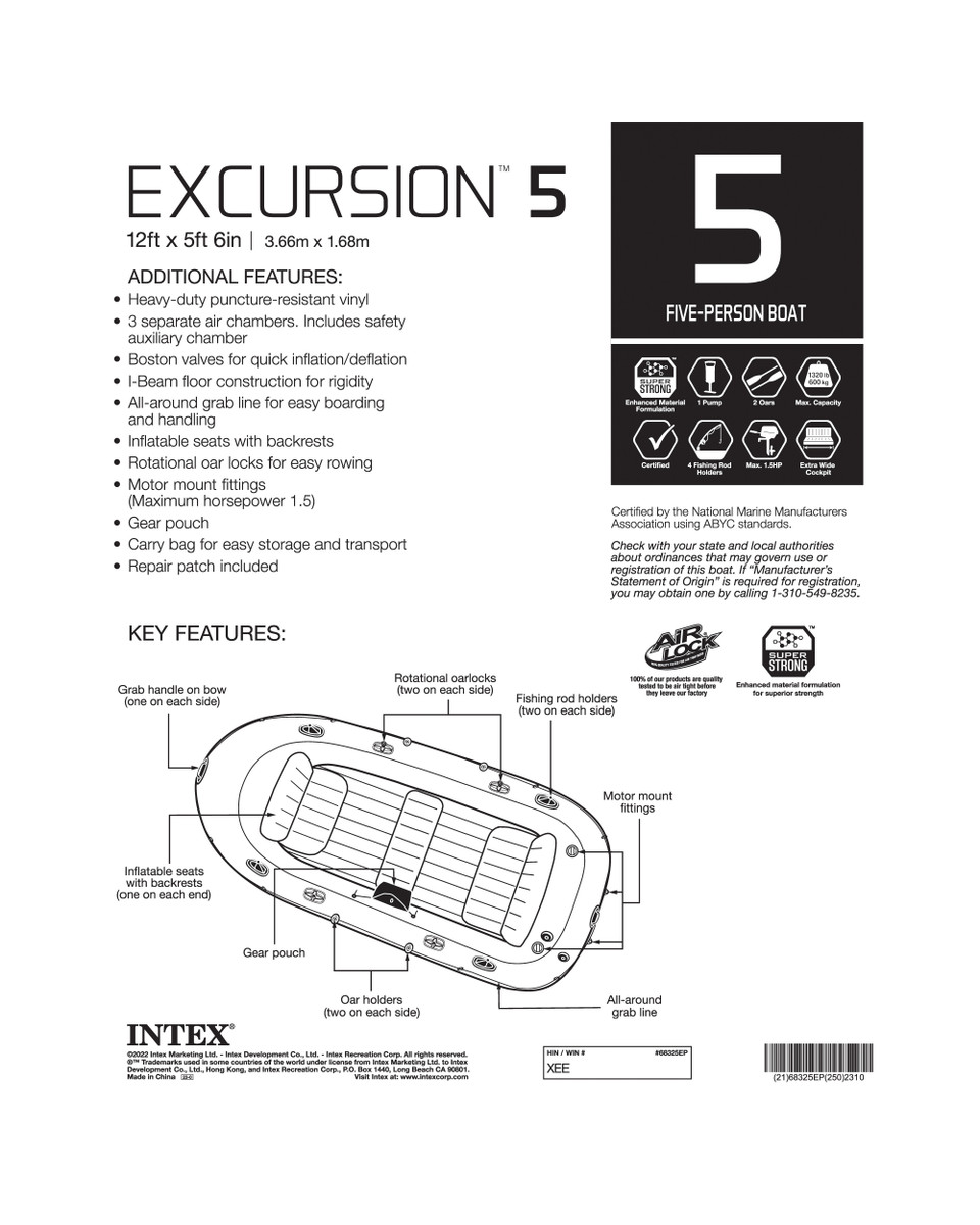 INTEX Excursion™ 5 Inflatable Boat Set - 5 Person