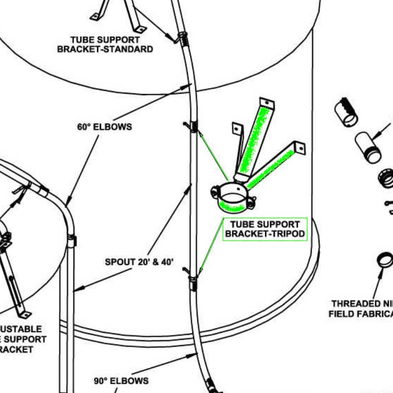 Tube Support Bracket Assembly - 4" Tripod