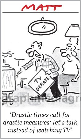 14257937-Matt Cartoon TV Debate Drastic times call for drastic measures ...