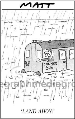 24771834-Matt Cartoon Connex SE train surrounded by water with the ...