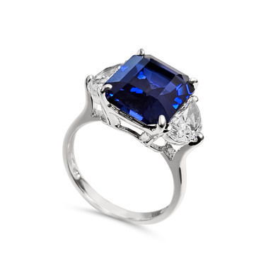 4.5ct Emerald Cut Center with 2 Half Moon cut stones - Fantasia by DeSerio