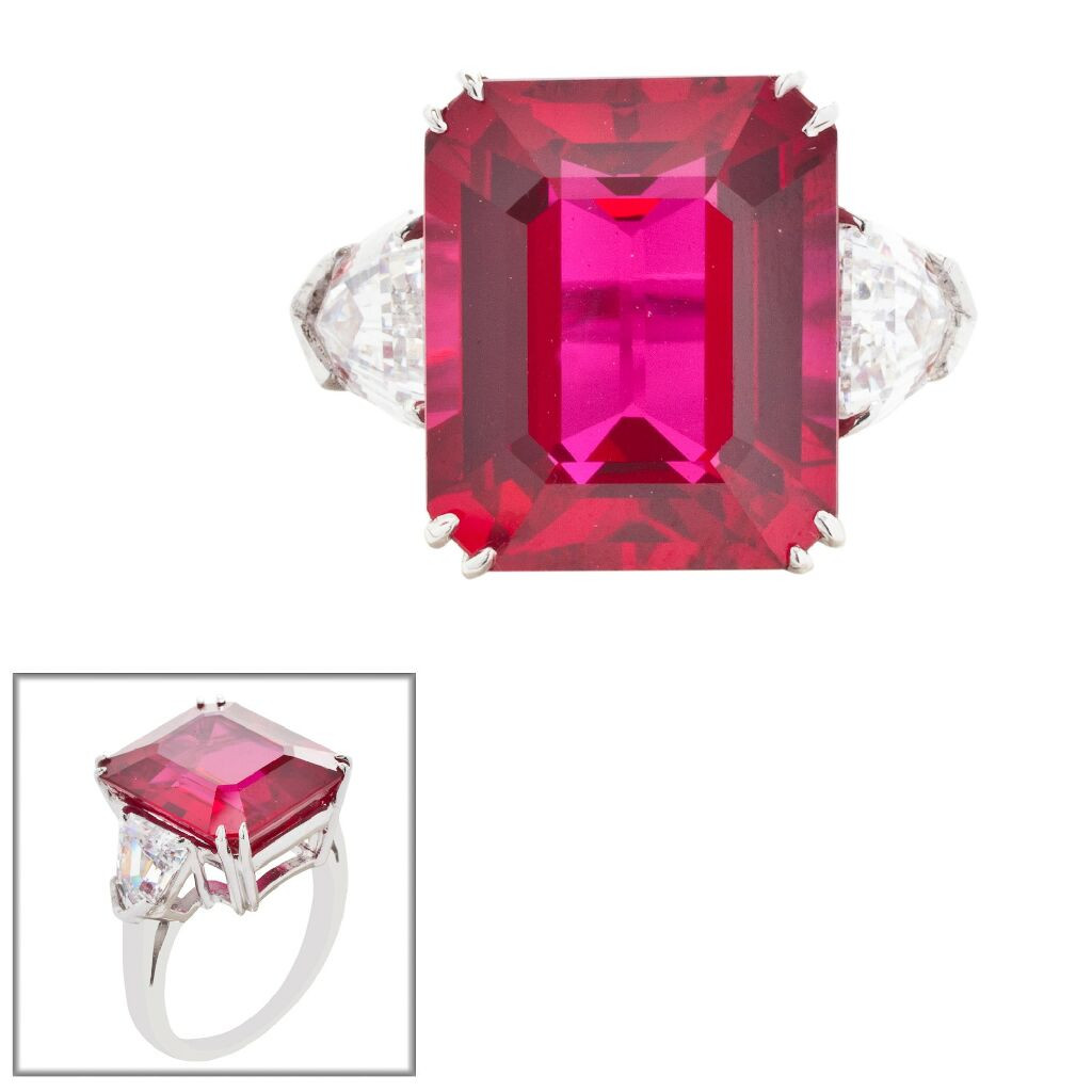 12CT EMER CUT STONE W/ SHEILD SIDE STONES F733-RUB-14K - Fantasia by ...