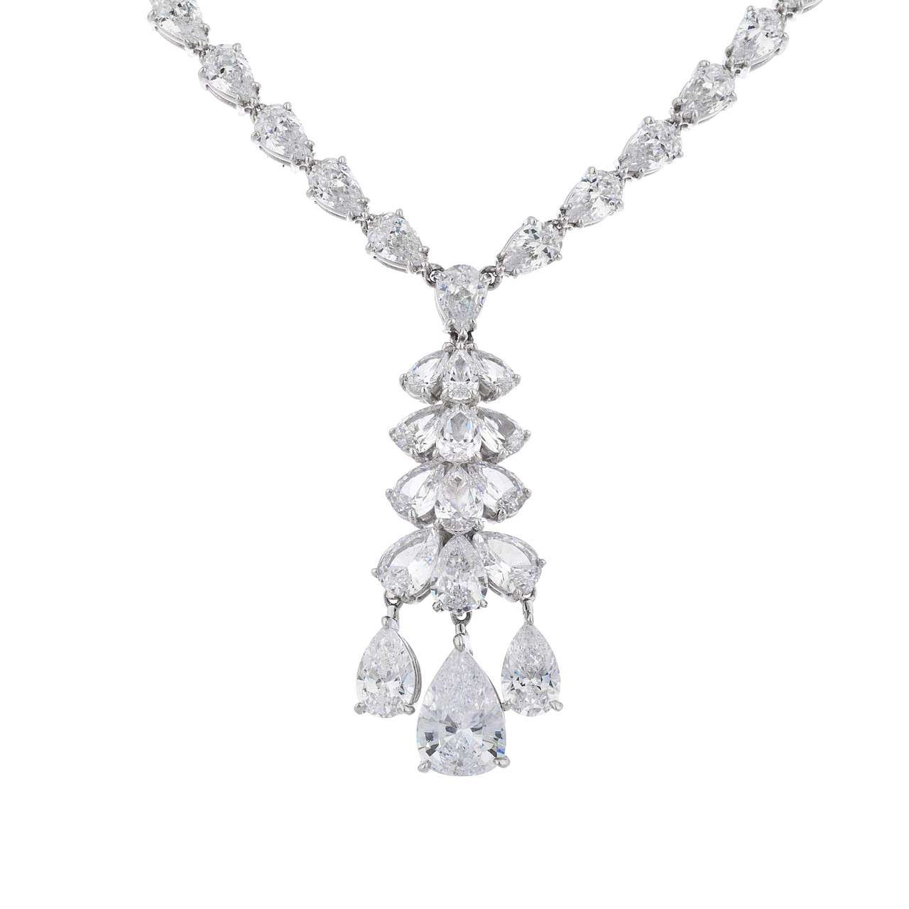 MULTI PEAR SHAPE DROP NECKLACE - N194/CZ - Fantasia by DeSerio