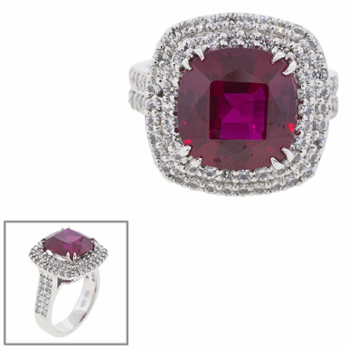 Ruby Double Halo Asscher Ring - Fantasia by DeSerio