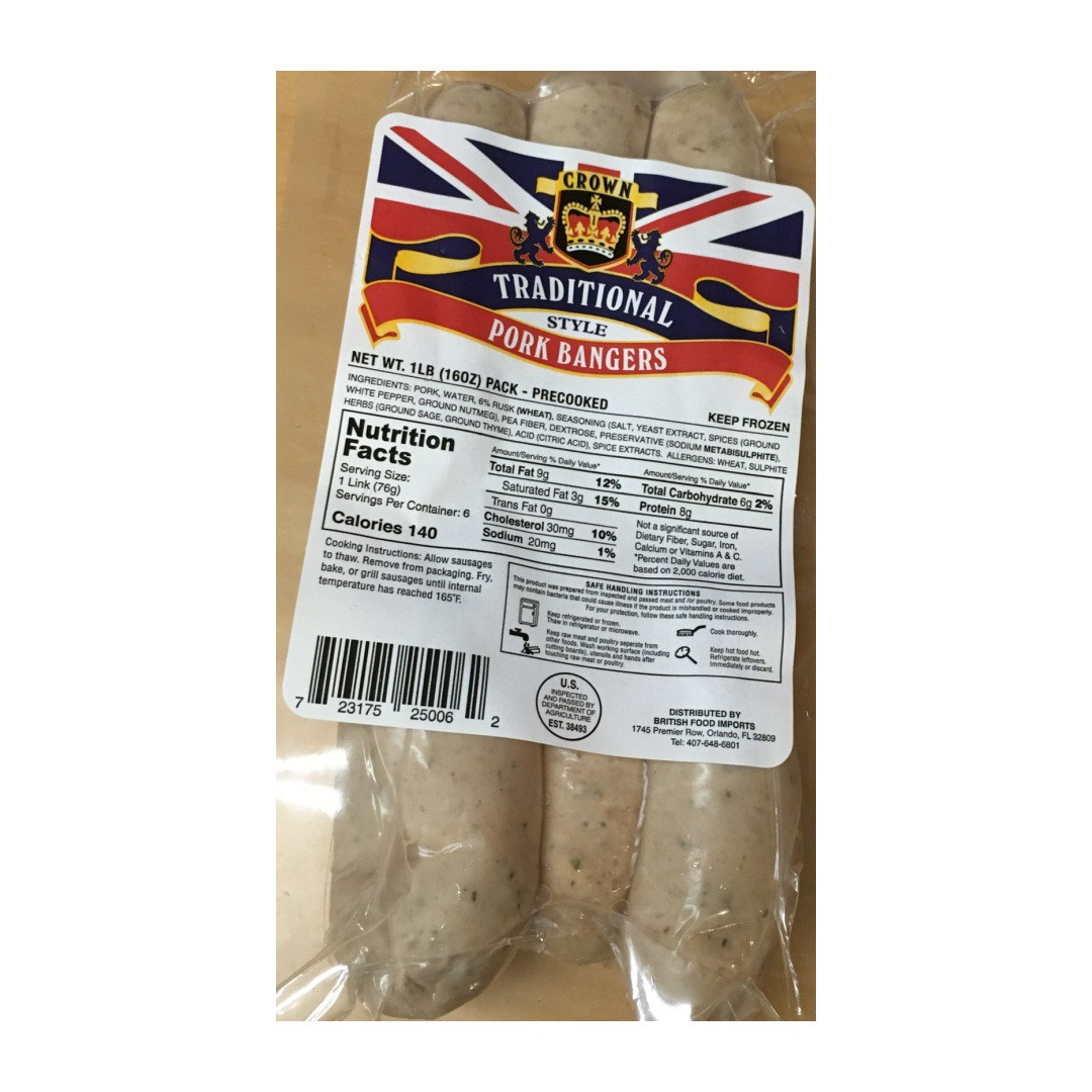 Crown Traditional Pork Bangers 454g, Sausages, Breakfast Sausages ...