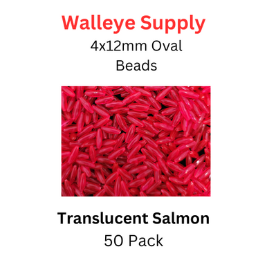 Oval Lure Bead: 4x12 Oval TRANSLUCENT SALMON 50 PK - walleyesupply.com