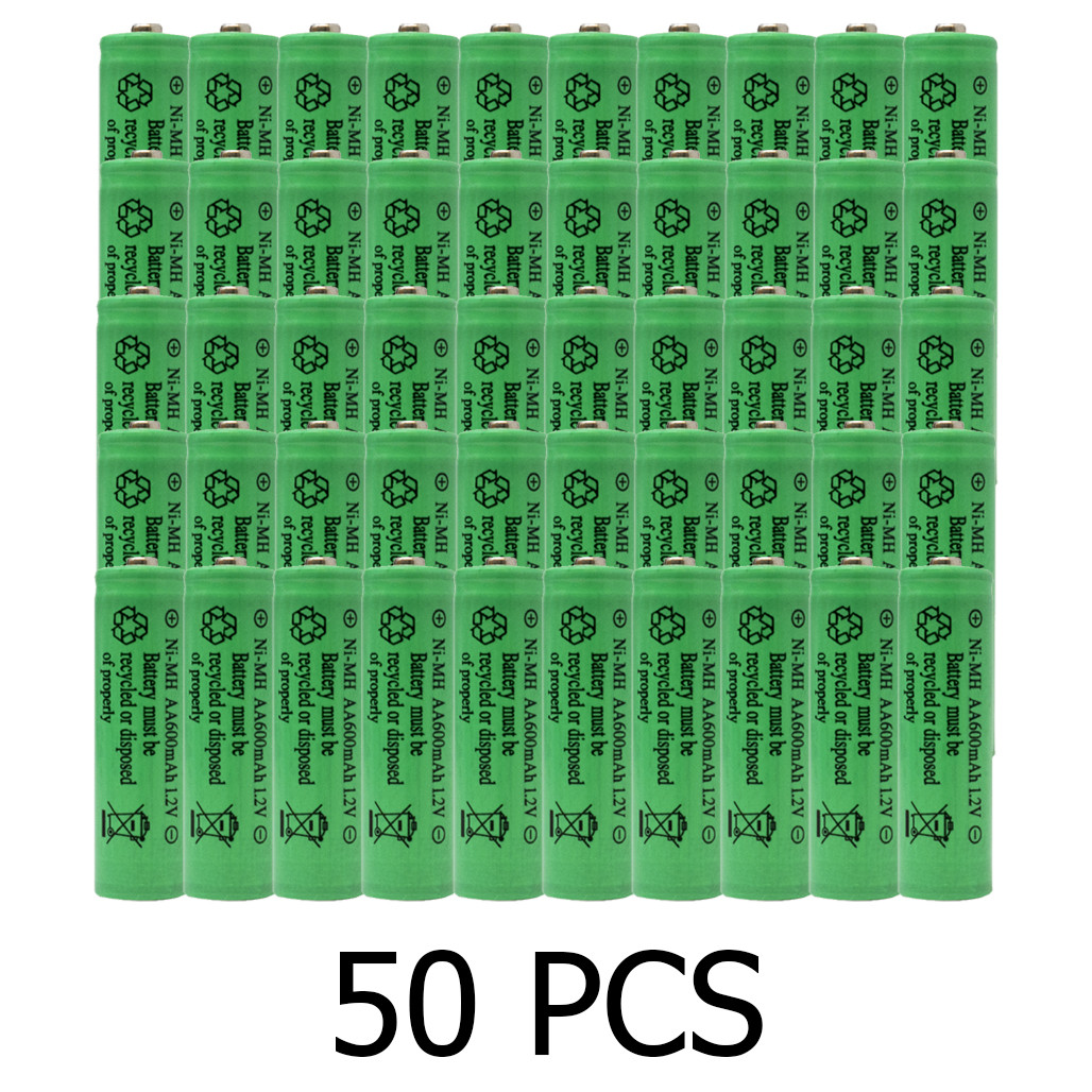 50-Pack AA NiMH 600 mAh Rechargeable Batteries