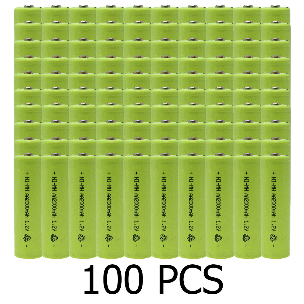 100-Pack AA NiMH 2000 mAh Button Top Batteries