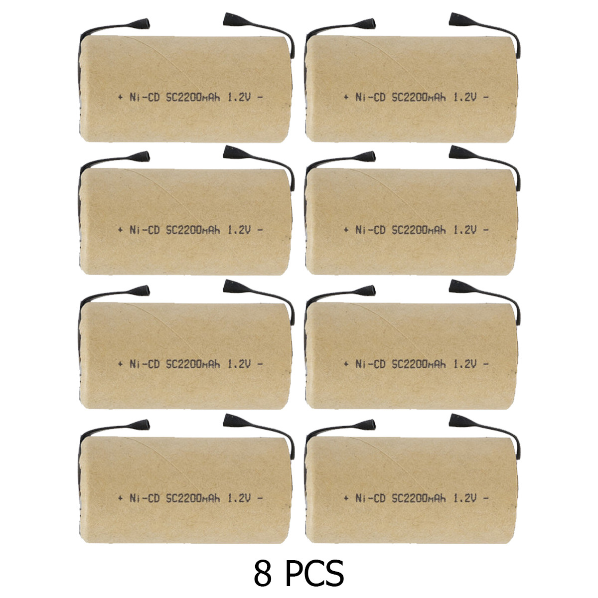 8-Pack Sub C 2200 mAh NiCd Paper Wrapped Batteries with Tabs