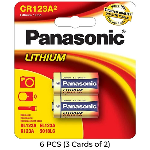 6-Pack CR123 Panasonic CR123APA2B Photo Lithium Battery (3 Cards of 2)