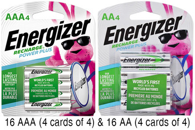 16 AA (2300mAh) + 16 AAA (800mAh) Energizer Rechargeable Battery Combo