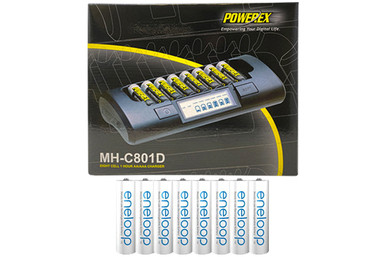 Powerex MH-C801D Eight Slot Smart Charger & 8 AA NiMH Panasonic (Sanyo ...