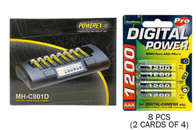 Powerex MH-C801D 8-Cell Charger & 8 AAA NiMH AccuPower Micro Batteries ...