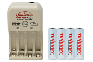 Sunbeam AA / AAA Battery Charger + 4 AA Tenergy NiMH Rechargeable ...