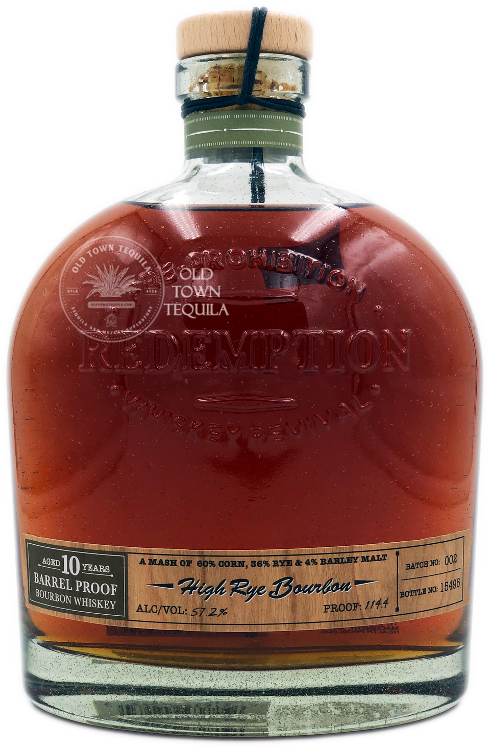 Redemption Pre-Prohibition Whiskey Revival High Rye Bourbon Aged 10 ...