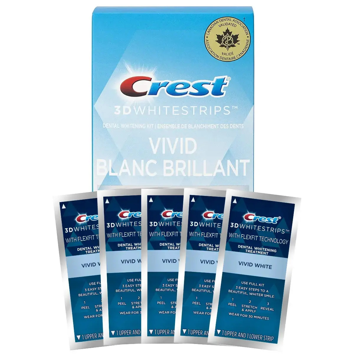 Crest Vivid Blanc Brillant 3D – bandes blanchissantes à domicile