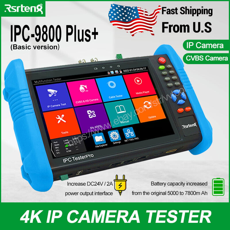 Rsrteng 7Inch Ipc-9800 Plus 4K Cctv Tester Ip Camera Monitor Poe Wifi ...